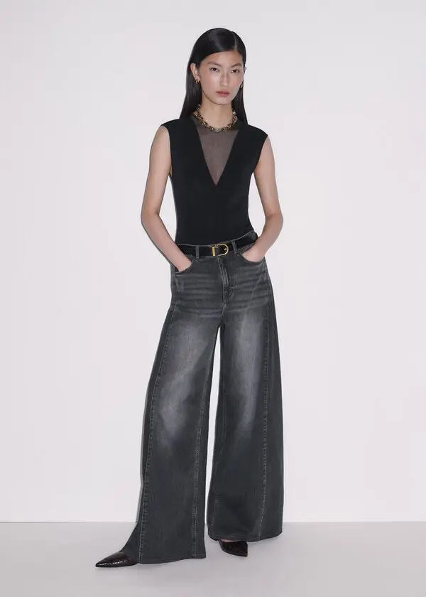 ME+EM Cap Sleeve Sheer Knit Bodysuit