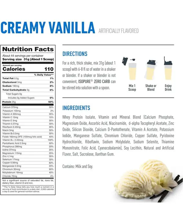 ISOPURE Zero Carb Pure Whey Isolate Protein Powder
