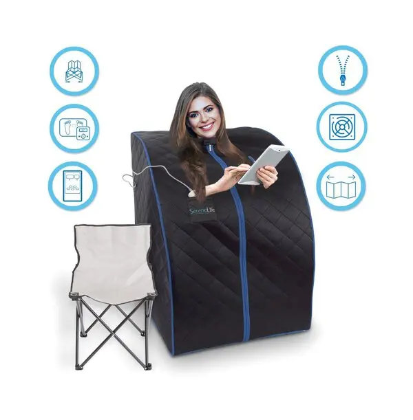 SERENELIFE Personal Detox Home Sauna With Foldable Chair And Heated Foot Pad - Black