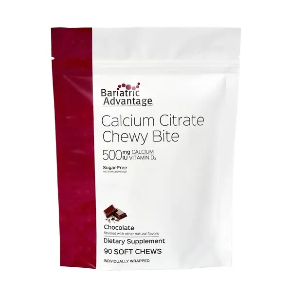 BARIATRIC ADVANTAGE Calcium Citrate Chewy Bites 500 Milligram Highly Absorbable And Digestible Vitamin D3 Easily Chewable Calcium Supplement - No Color