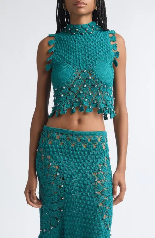 Rabanne Sleeveless Crochet Top - Green