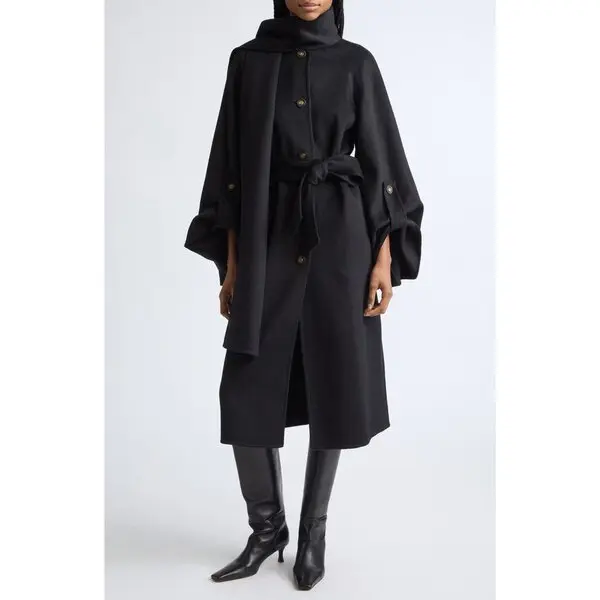 Zimmermann Valiant Wool Blend Coat With Scarf - Black