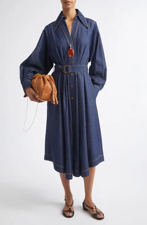 Zimmermann Belted Long Sleeve Denim Shirtdress