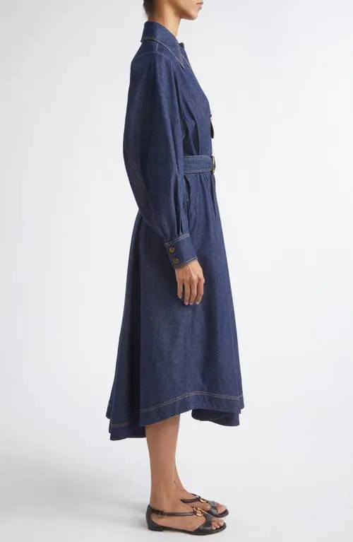 Zimmermann Belted Long Sleeve Denim Shirtdress