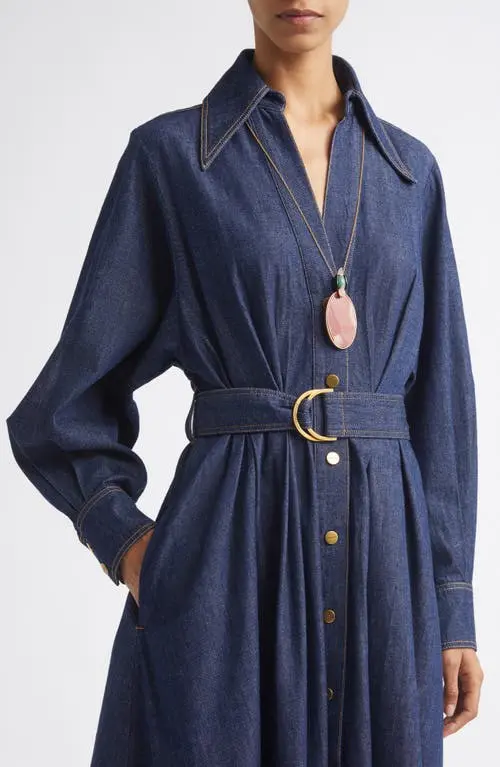 Zimmermann Belted Long Sleeve Denim Shirtdress