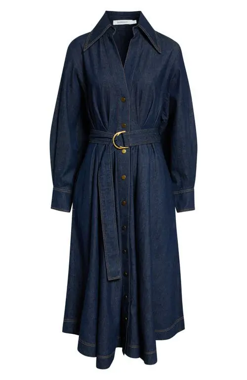 Zimmermann Belted Long Sleeve Denim Shirtdress