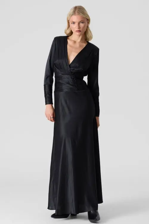 LE FAFO Silk Maxi V-neck Dress