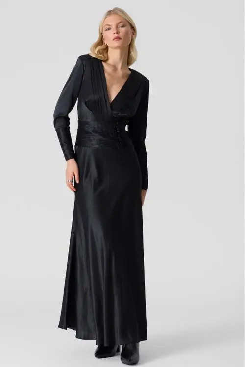 LE FAFO Silk Maxi V-neck Dress