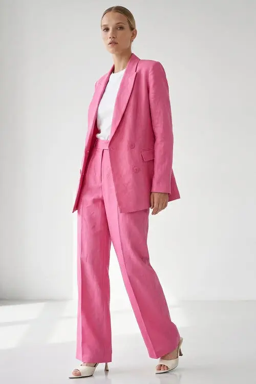 EXQUISE Octavia Wide Leg Linen Pants