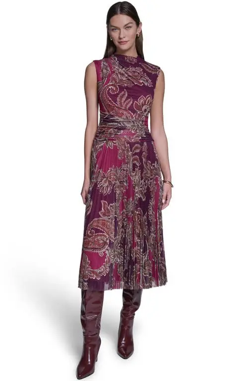 Halston Sleeveless Paisley Printed Mesh Dress