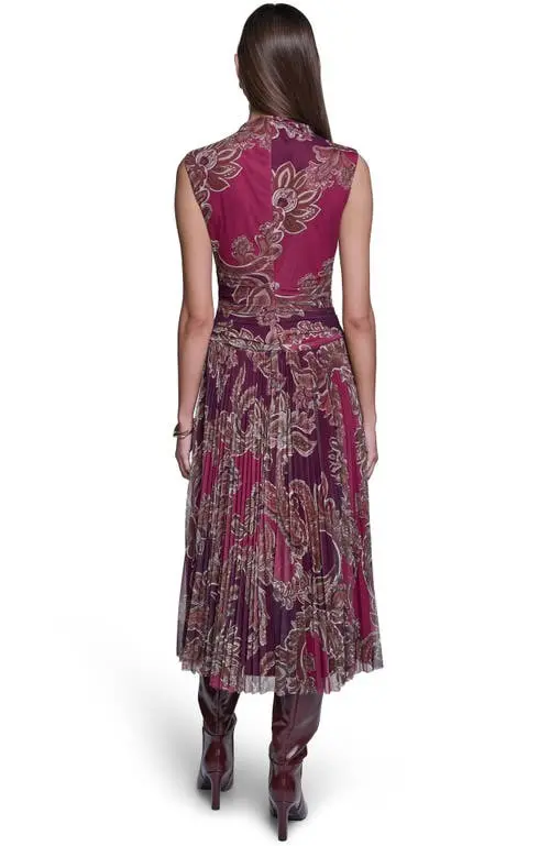 Halston Sleeveless Paisley Printed Mesh Dress