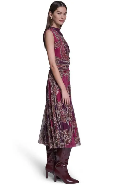 Halston Sleeveless Paisley Printed Mesh Dress