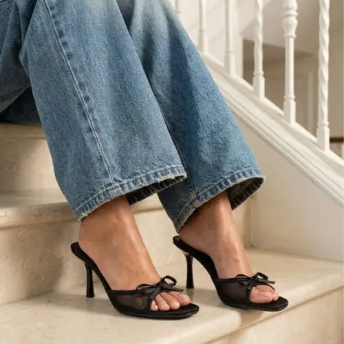 KNEETOES Reese Kitten Heel Mules With Bow Detailing
