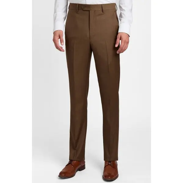Santorelli Roma2 Super 130's Bi-stretch Wool Trousers - Tobacco