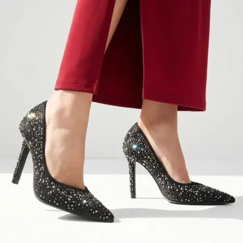 KNEETOES Melani Pump Crystal Embellished Stiletto Heel - Black