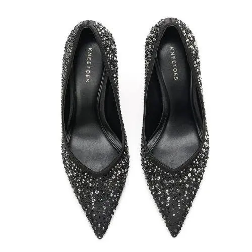 KNEETOES Melani Pump Crystal Embellished Stiletto Heel - Black