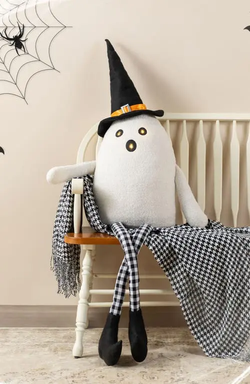 GLITZHOME 5ft Halloween Lighted Fabric Ghost Shelf Sitter
