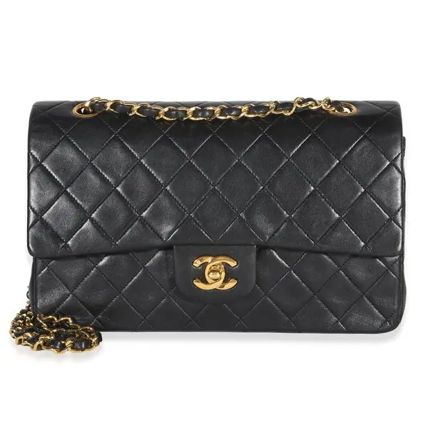 Chanel Vintage 24k Quilted Lambskin Classic Double Flap Bag - Black