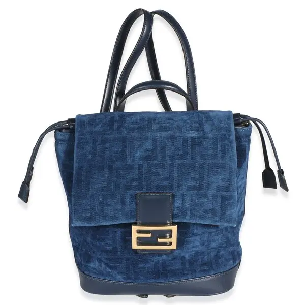 Fendi Abyss Ff Flocked Denim Drawstring Backpack - Blue