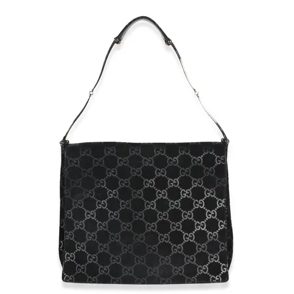 Gucci Gg Guccissima Suede Flap Hobo - Black