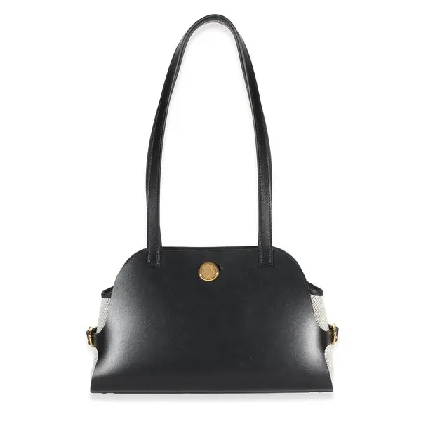 Hermès Vache Hunter Swift Leather And Ecru Canvas Tablier Sellier Shoulder Bag With Gold-tone Hardware - Black