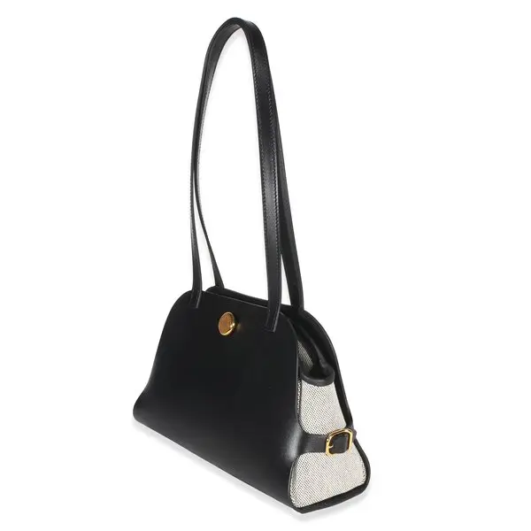 Hermès Vache Hunter Swift Leather And Ecru Canvas Tablier Sellier Shoulder Bag With Gold-tone Hardware - Black