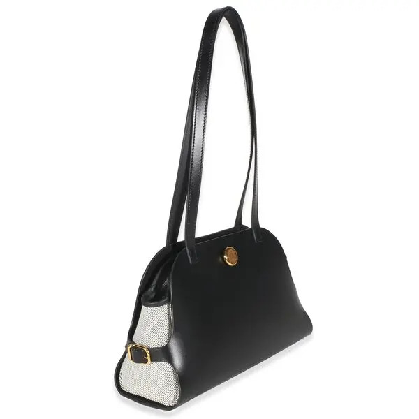 Hermès Vache Hunter Swift Leather And Ecru Canvas Tablier Sellier Shoulder Bag With Gold-tone Hardware - Black
