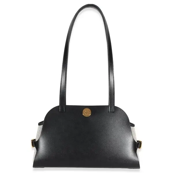 Hermès Vache Hunter Swift Leather And Ecru Canvas Tablier Sellier Shoulder Bag With Gold-tone Hardware - Black