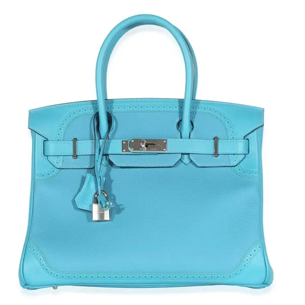 Hermès Turquoise Togo Swift Ghillies Birkin 30 Phw - Blue