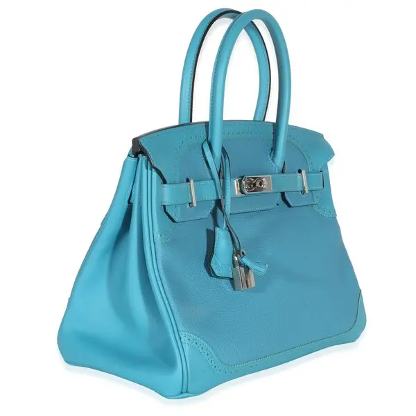 Hermès Turquoise Togo Swift Ghillies Birkin 30 Phw