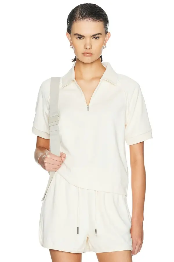 On Courtside Terry Polo Top In Cream