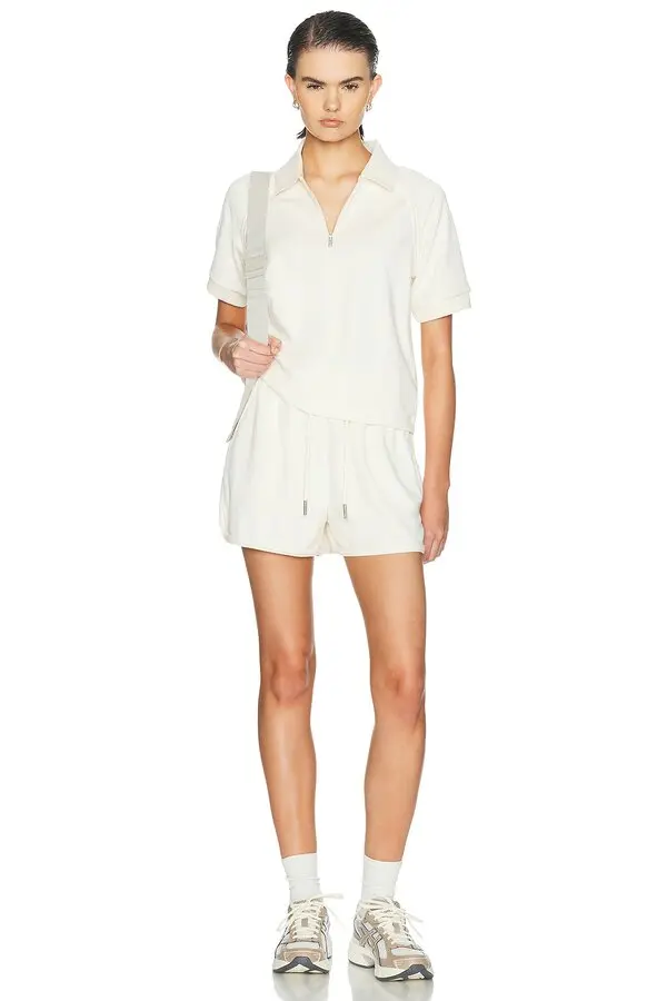 On Courtside Terry Polo Top In Cream