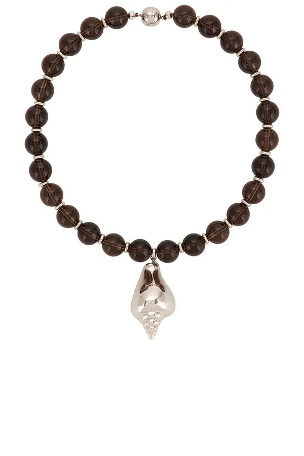 JULIETTA Eos Necklace With Shell Pendant - Brown & Silver