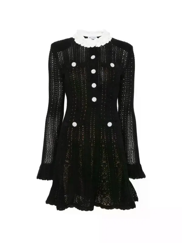 SELF-PORTRAIT Flower-trim Knit Mini Dress