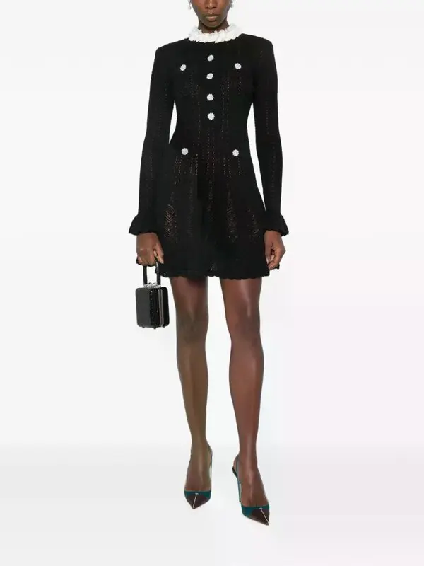 SELF-PORTRAIT Flower-trim Knit Mini Dress