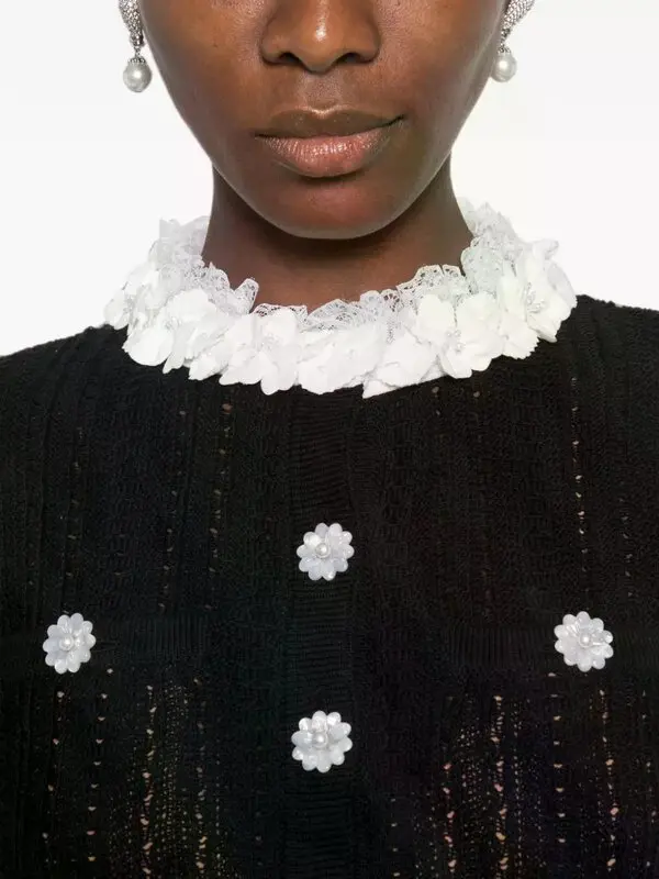 SELF-PORTRAIT Flower-trim Knit Mini Dress