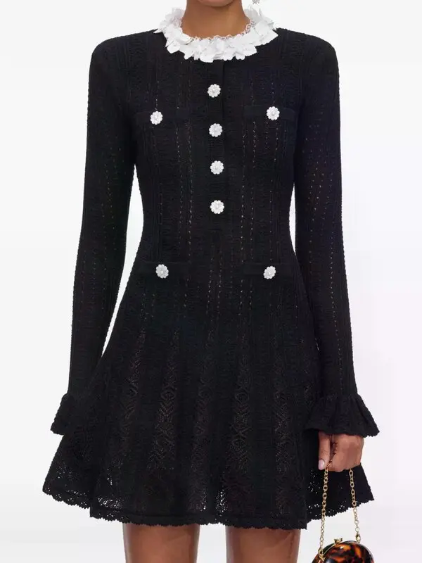 SELF-PORTRAIT Floral Trim Knit Mini Dress