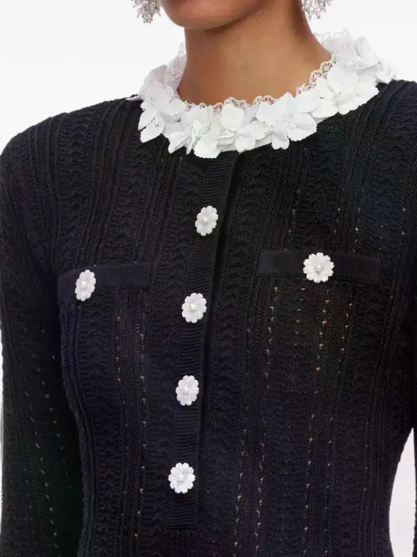 SELF-PORTRAIT Floral Trim Knit Mini Dress