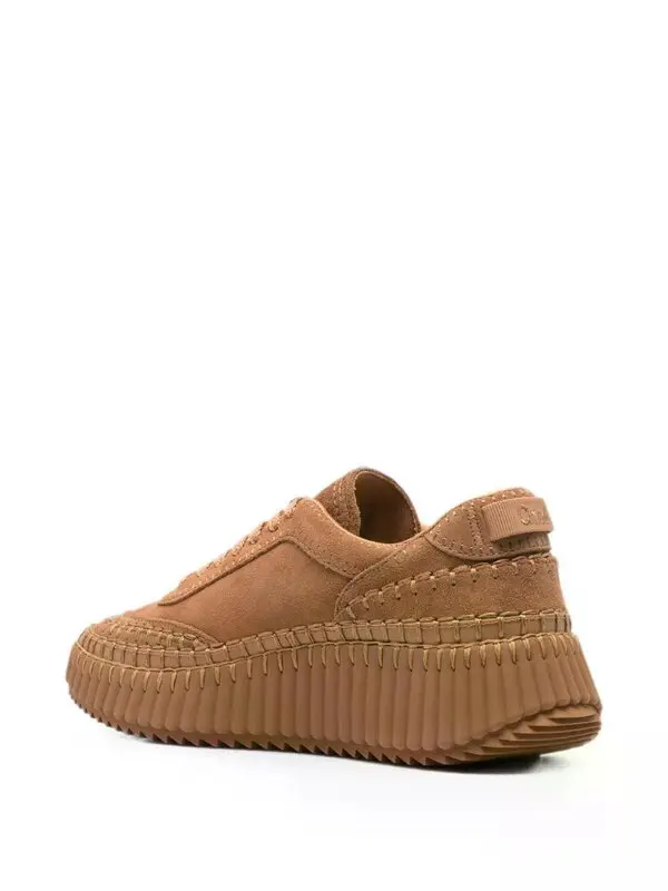 Chloé Nama Hand-stitched Suede Sneakers - Brown