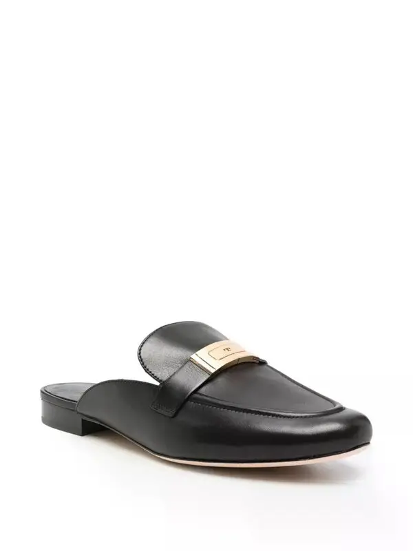 Tory Burch Gold-tone Logo Plaque Mules - Black