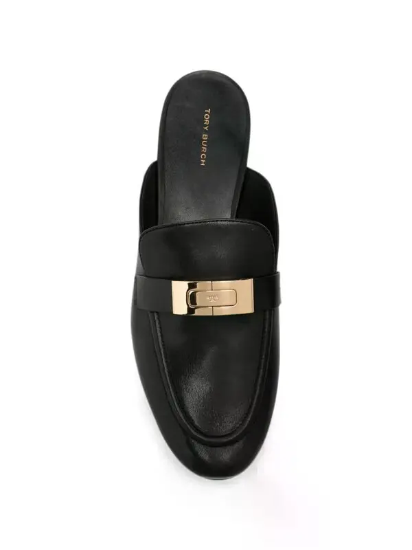 Tory Burch Gold-tone Logo Plaque Mules - Black