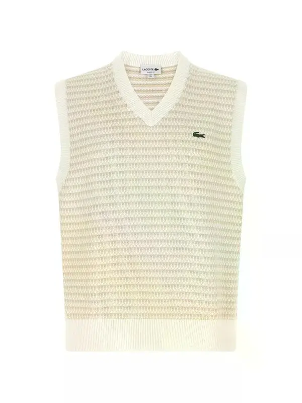 Lacoste Logo Patch V-neck Vest - Neutrals