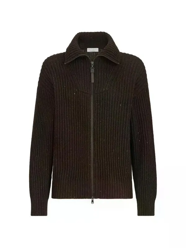 Brunello Cucinelli Ribbed Knit Sequin Embellished Cardigan