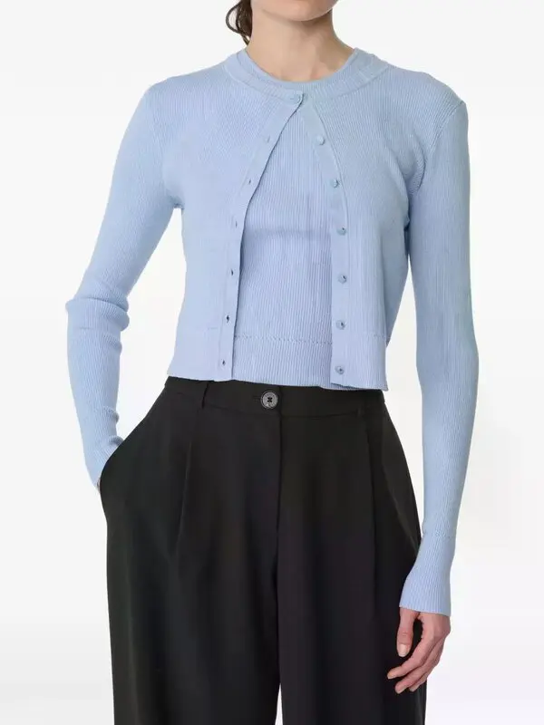 TOCCIN Zoe Classic Ribbed-knit Cropped Cardigan - Blue
