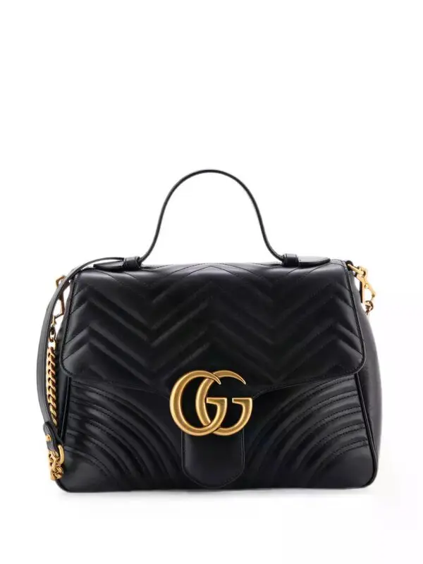 Gucci Gg Marmont Top Handle Flap Bag Matelasse Leather Medium Satchel