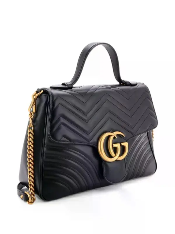 Gucci Gg Marmont Top Handle Flap Bag Matelasse Leather Medium Satchel