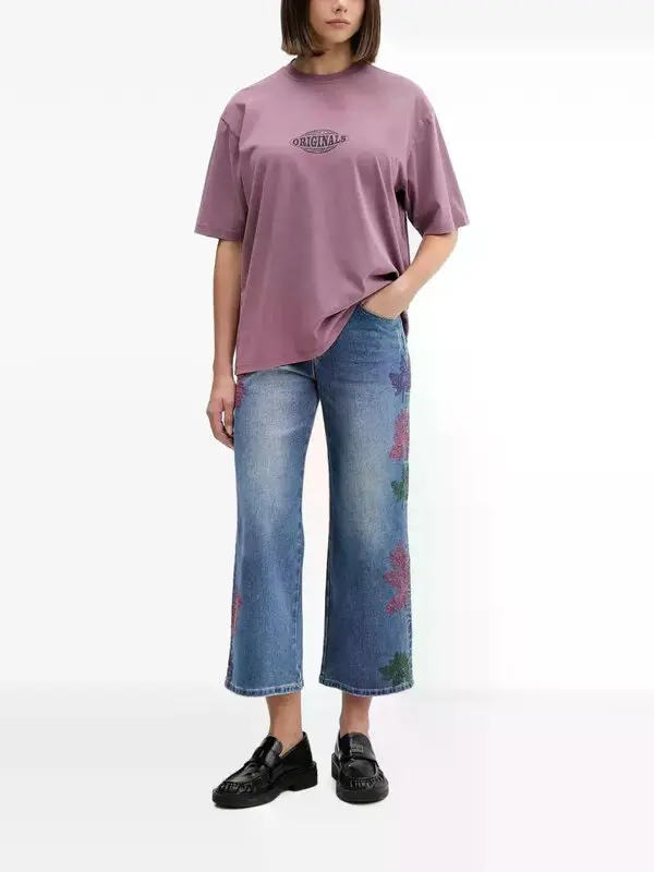 Desigual Embroidered Wide-leg Cropped Jeans