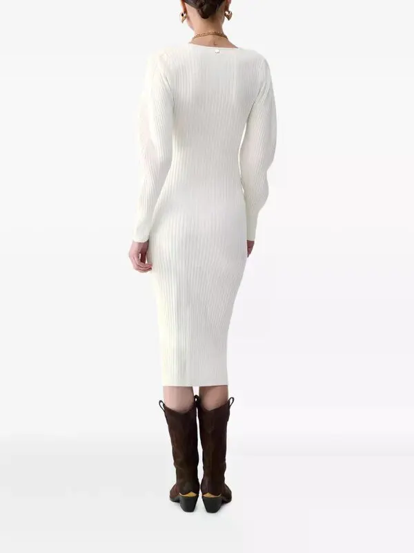 Liu Jo Balloon Sleeve Ribbed Knit Midi Dress - White