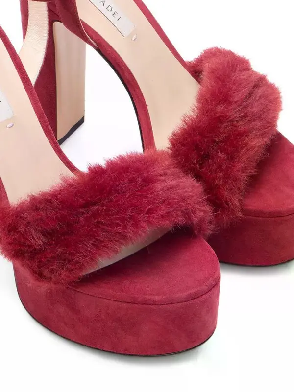 Casadei Suede Platform Pumps With Faux-fur Trim And Buckle-fastening Ankle Strap