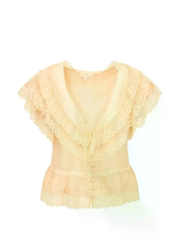 LoveShackFancy Persine Lace-trim Ruffled Blouse - Orange